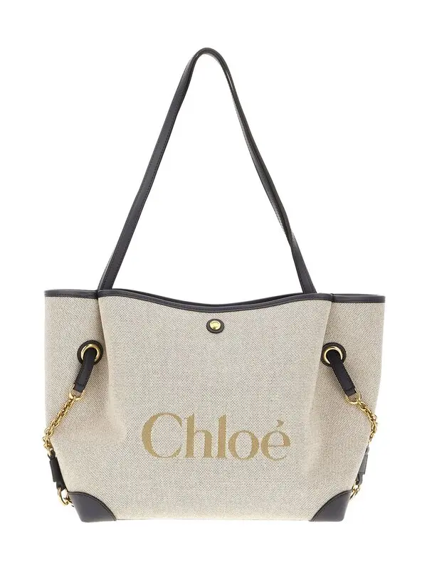 Chloé Canvas Shopper Bag With Gold Tone Chain Detail - Multicolor
