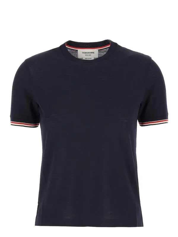Thom Browne Navy Blue Knitwear With Striped Cuffs - Multicolor