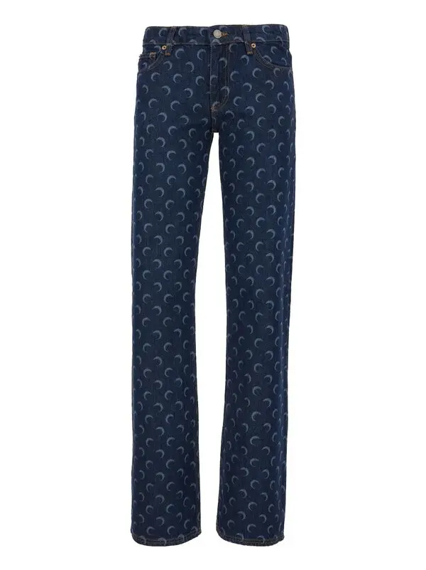 MARINE SERRE Crescent Moon Print Denim Jeans - Multicolor