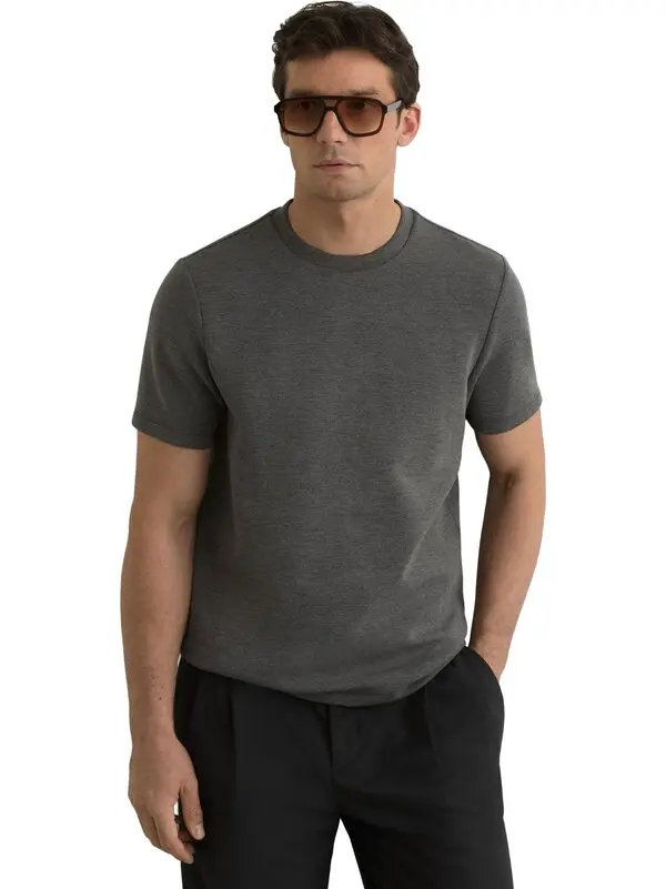 REISS Bradley Premium-interlock Modern-fit T-shirt - Grey