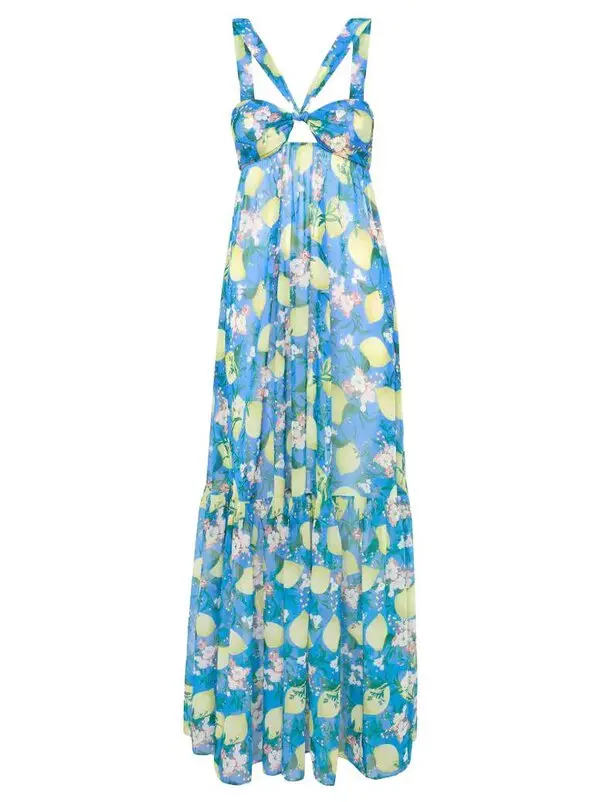 La Perla Floral Print Maxi Dress - Blue