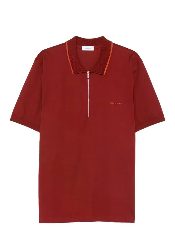 FERRAGAMO Zip-fastening Logo-embroidered Polo Shirt - Red