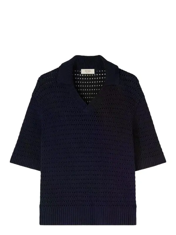 RETORI V-neck Cotton T-shirt - Blue