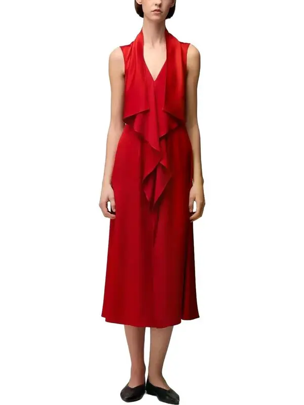 RETORI Retrof Fitted Sleeveless Draped V-neck Midi Dress - Red