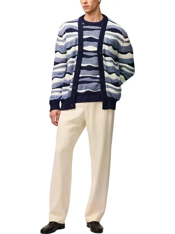 RETORI Waves Jacquard Knit Cardigan - Blue