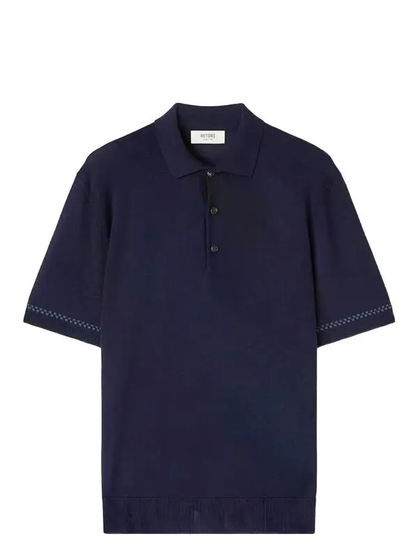 RETORI Damier Patterned Knit Polo Shirt - Blue