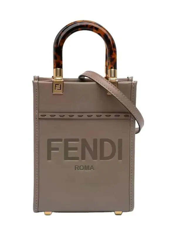 Fendi Mini Leather Sunshine Shopper Tote Satchel - Brown