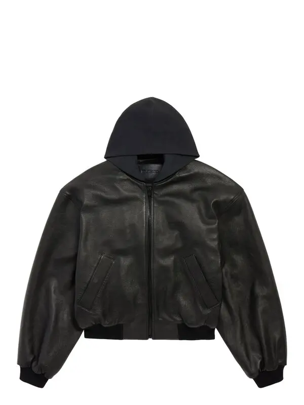 Balenciaga Patched Hooded Lambskin Jacket - Black