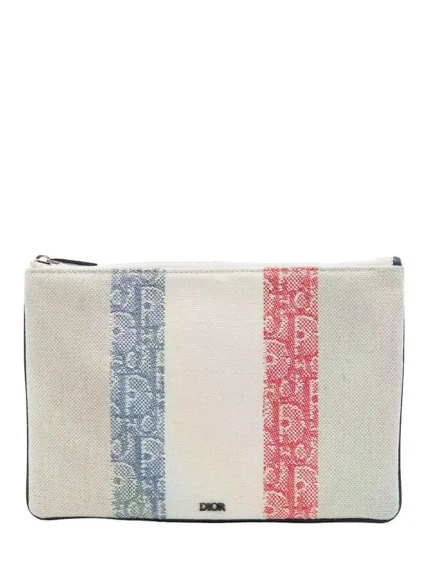 Dior Tricolor Oblique Canvas Zip Pouch - Neutrals