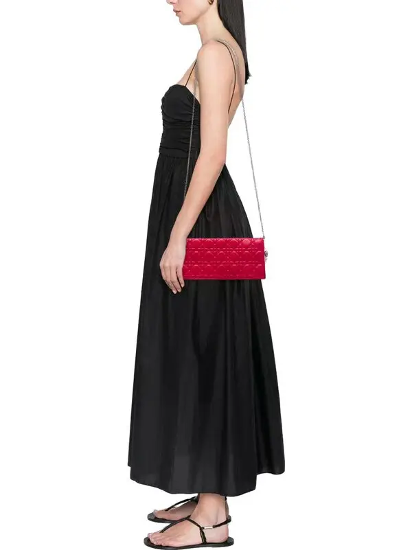 Dior Lambskin Cannage Lady Chain Convertible Clutch Crossbody Bag - Red