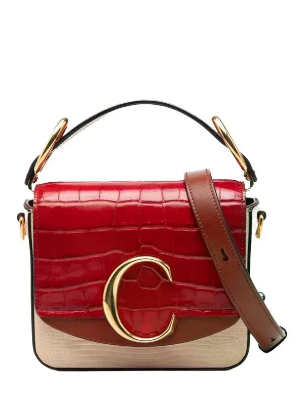 Chloé Mini Bicolor Croc Embossed Calfskin C Satchel - Red