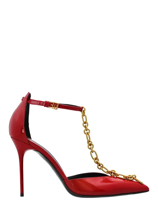 Balmain Sync Patent Leather Stiletto Pumps With Chain Detail - Red