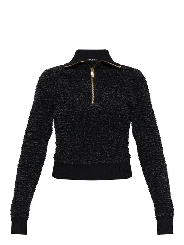 Balmain Boucle Knit Half-zip Sweater - Black