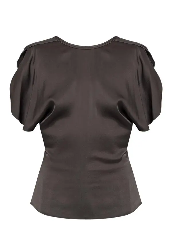 Victoria Beckham Satin Top With V-neck Back And Puffed Sleeves - Grey