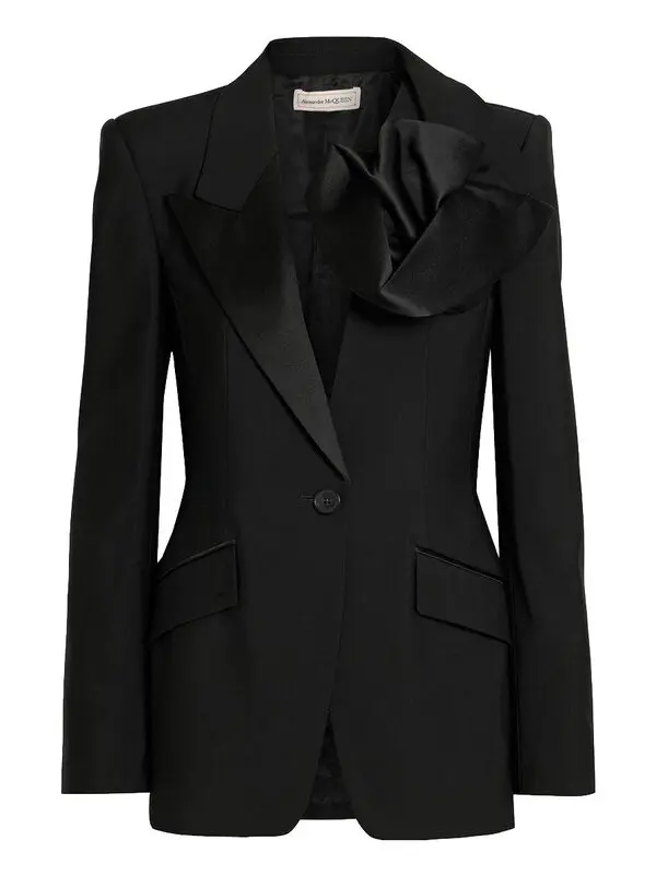 Alexander McQueen Wool Crepe Blazer With Satin Trim - Black