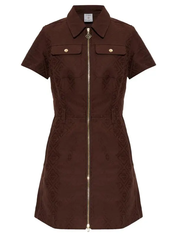 Casablanca Embossed Geometric Mini Dress - Brown