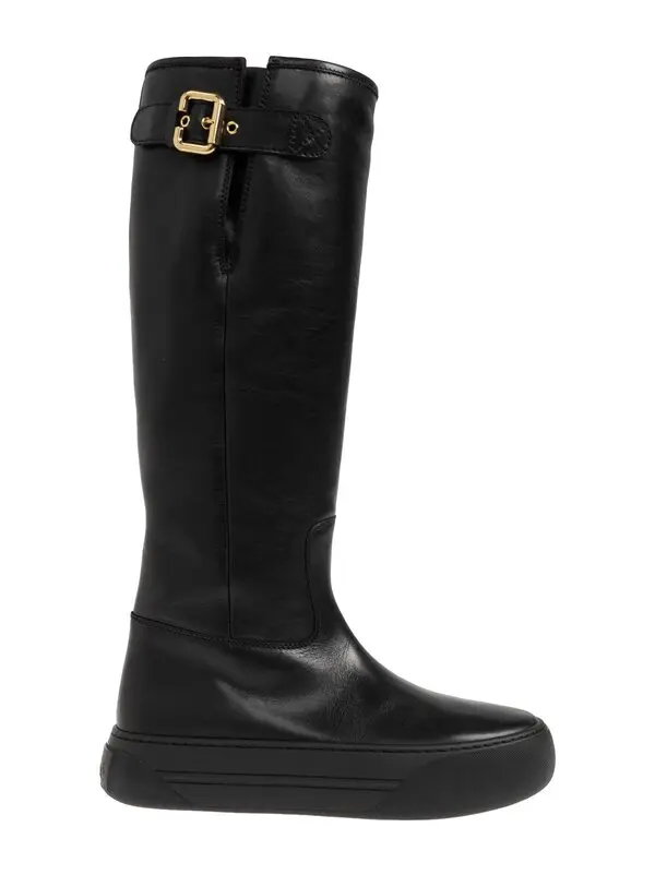 Chloé Delia Knee-high Leather Boots With Gold Buckle - Black