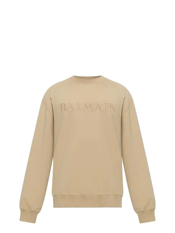 Balmain Crewneck Sweatshirt With Embroidered Logo - Beige