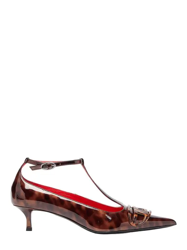 DIESEL® Patent Leopard Print T-bar Kitten Heels - Brown
