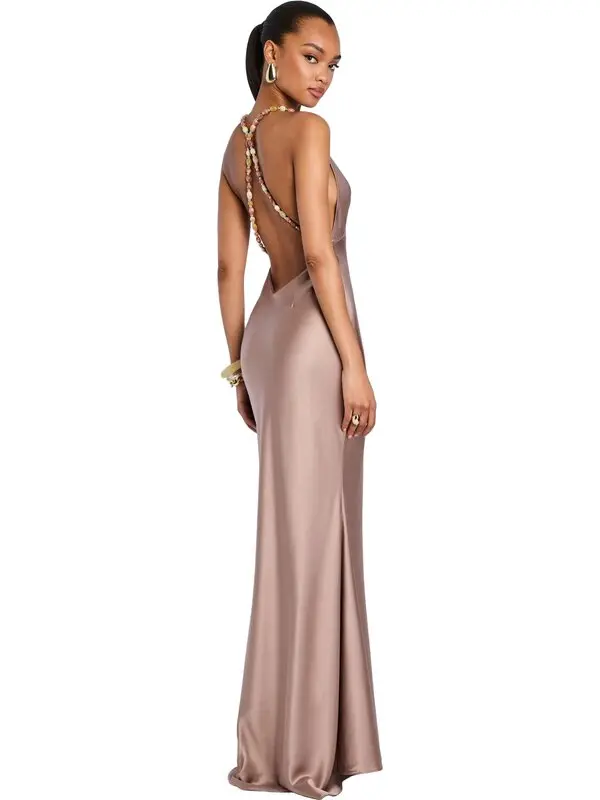 Retrofete Safie Embellished Strap Gown - Truffle