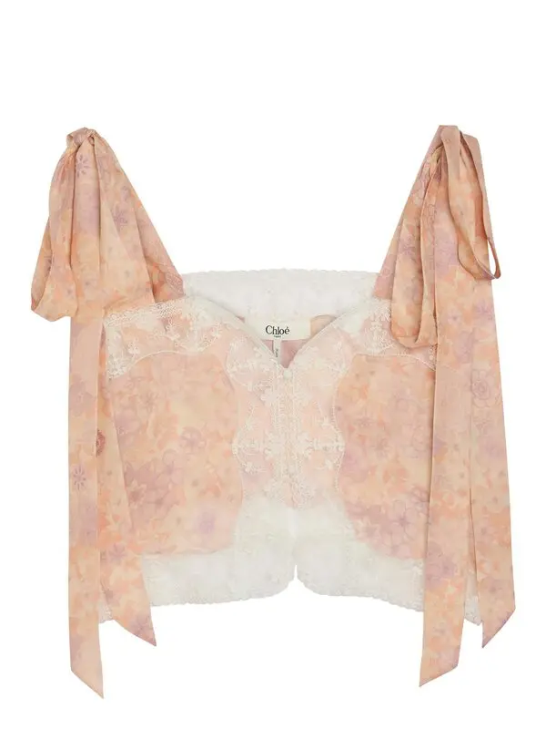 Chloé Floral-print Lace-trim Silk Cropped Top - Multicoloured