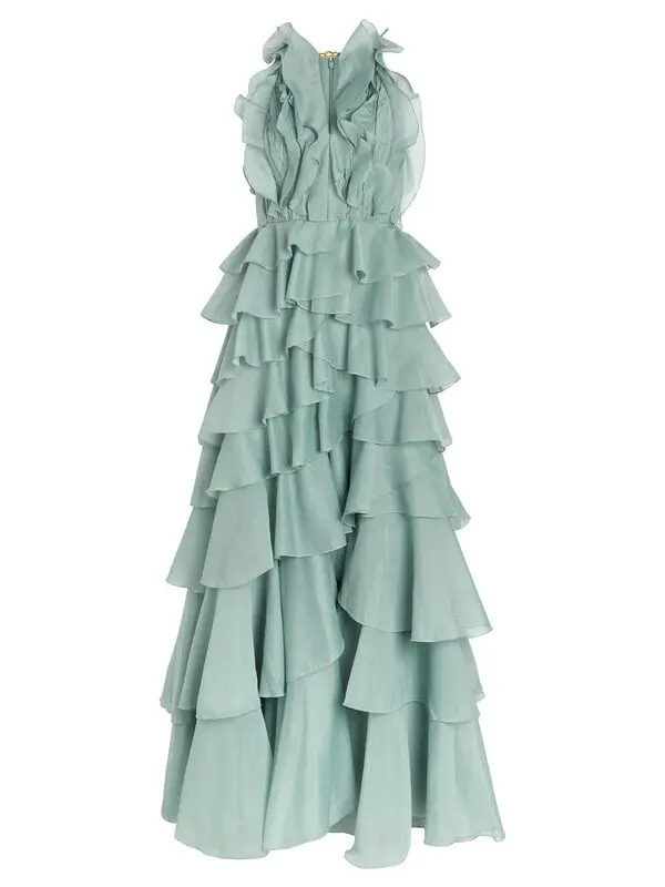 Aje Cleo Ruffled Chiffon Gown - Blue