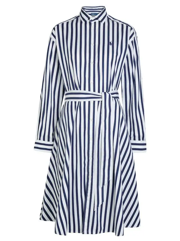 Polo Ralph Lauren Striped Cotton-poplin Midi Shirt Dress - Blue