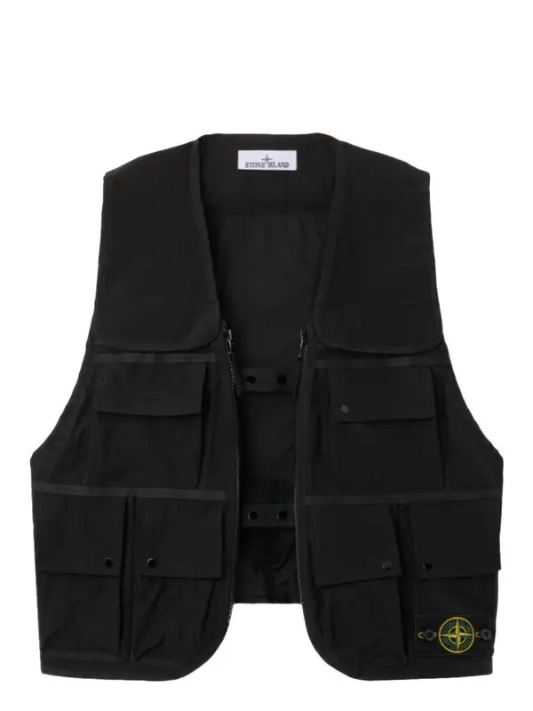 Stone Island Logo Patch Multi-pocket Vest - Black