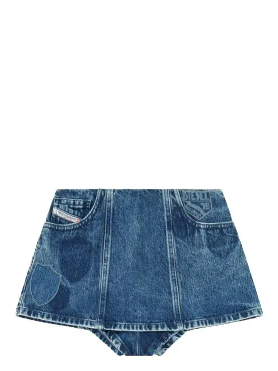 DIESEL® Denim Peplum Shorts With Shadow Patches - Medium Blue