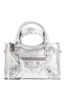 Balenciaga Le City Nano Metallic-finish Fine-grained Handbag - Silver