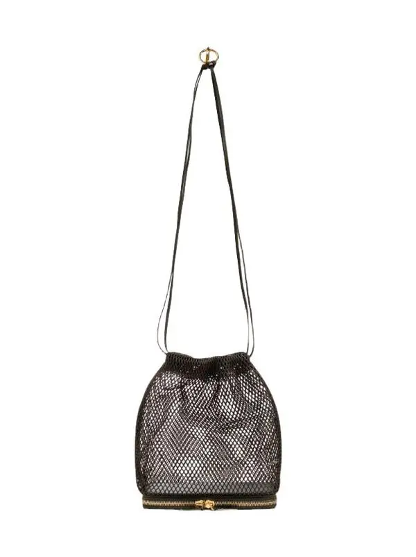 Alaïa Drawstring Mesh Shoulder Bag With Zipper Detail - Black