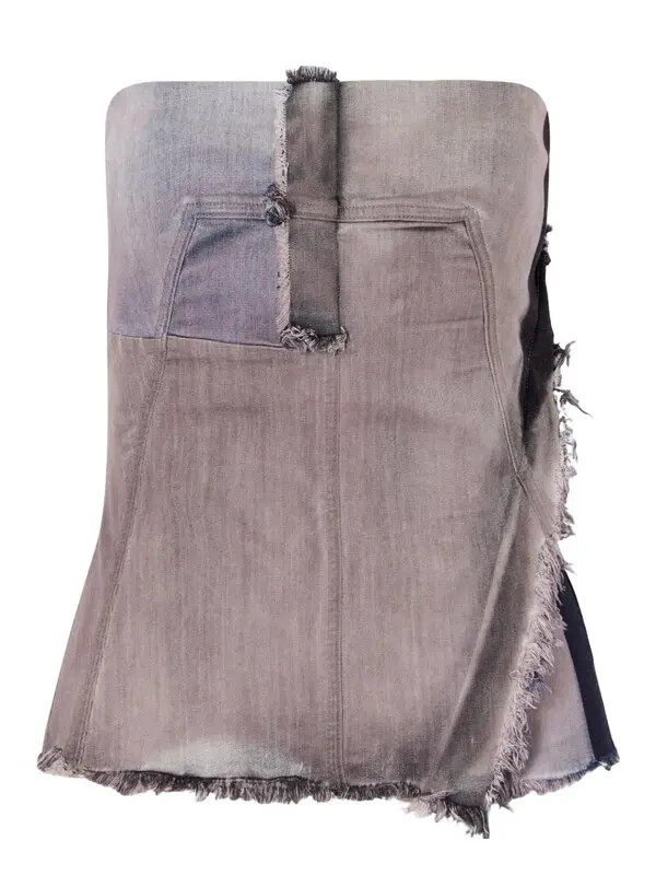 Rick Owens Frayed Denim Bustier Top - No