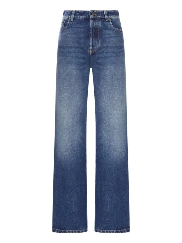 Miu Miu Faded Effect Logo Embroidered Jeans - Blue