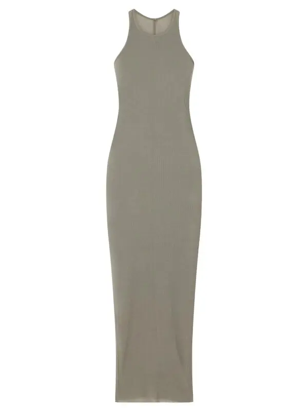 Rick Owens Ribbed Knit Halterneck Midi Dress - Gray