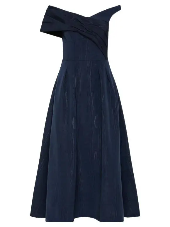 Rebecca Vallance Pleated Off-shoulder Midi Dress - Navy