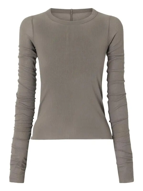Rick Owens Distressed Ribbed Knit Long Sleeve T-shirt - Gray