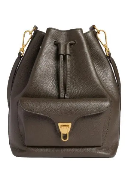 COCCINELLE Drawstring Shoulder Bag With Signature Buckle - Fango