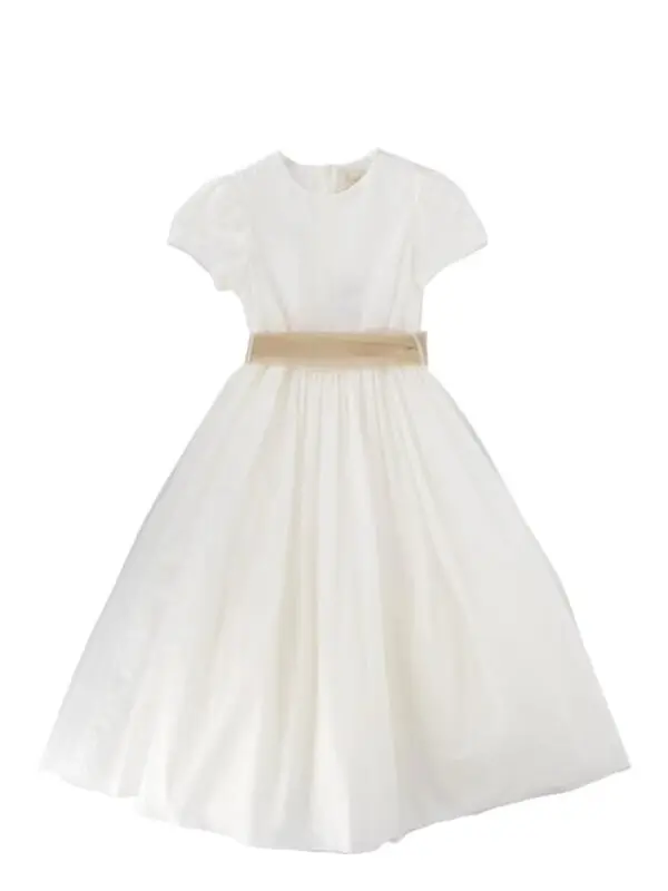IL GUFO Short Sleeve Crewneck Dress With Bow Detail - White