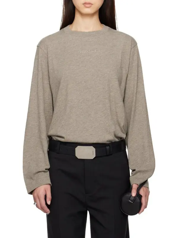 Fear Of God Round Neck Long Sleeve Logo T-shirt - Gray