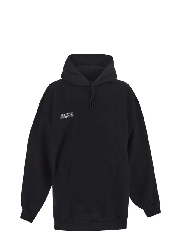 Vetements Logo Embroidered Drawstring Hoodie - Black