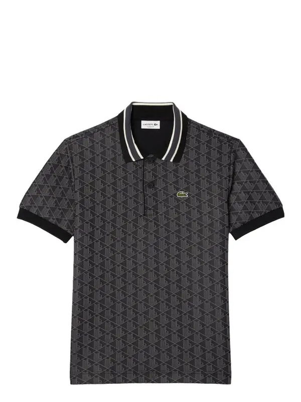 Lacoste Monogram-jacquard Polo Shirt - Black