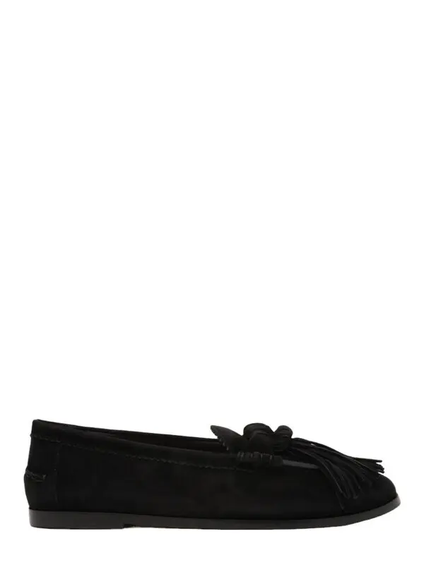 AQUAZZURA Freddie Suede Moccasins With Fringe Detailing - Black