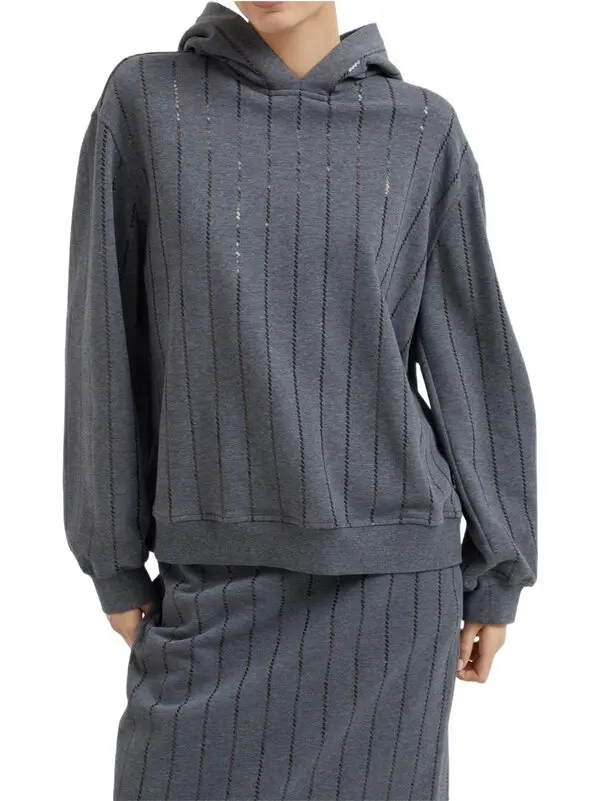 Brunello Cucinelli Sequined Striped Hooded Sweater - Black
