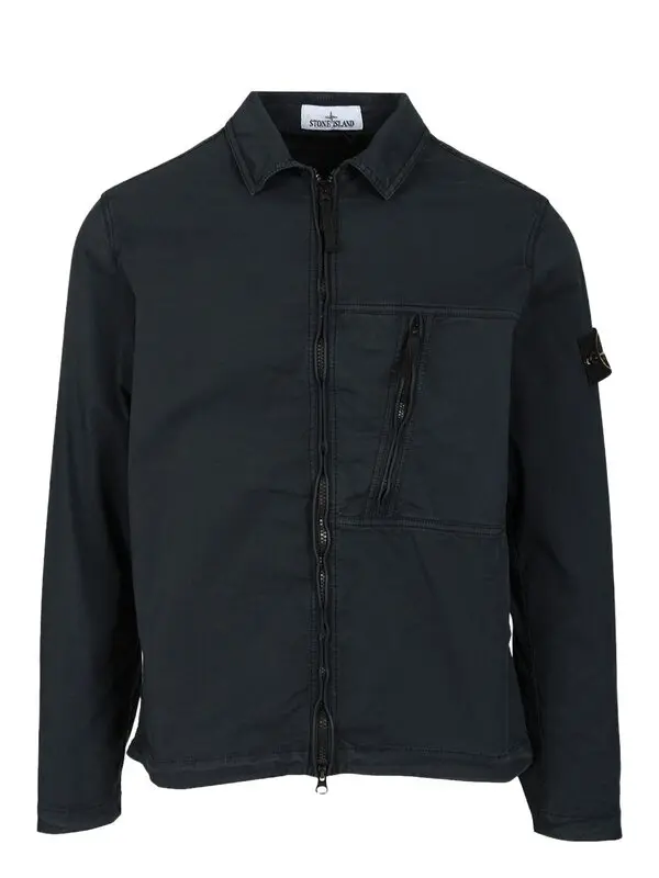 Stone Island Logo Patch Zipped Overshirt - Blue