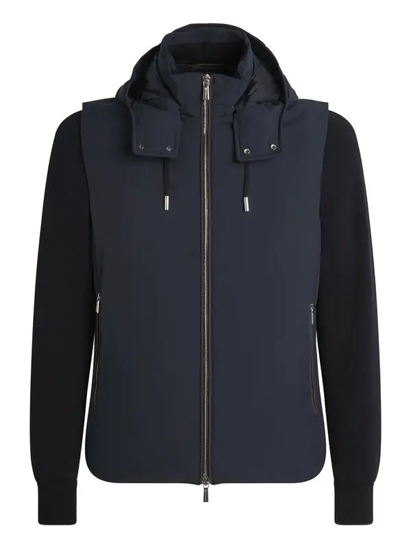 MOORER Quilted Hybrid Jacket With Knitted Sleeves - Navy