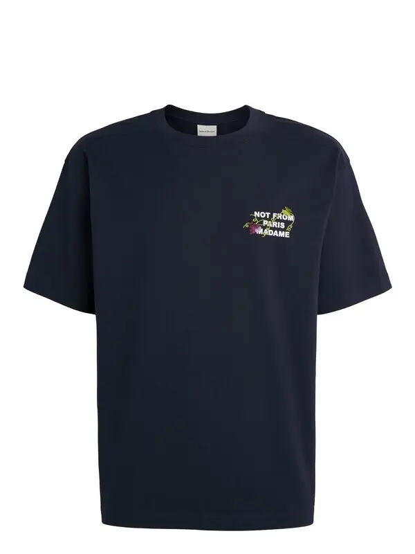 Drole De Monsieur Cotton Vine Slogan T-shirt - Navy