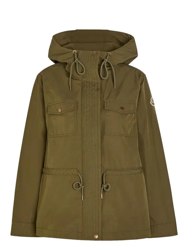 Moncler Serin Hooded Waxed Poplin Parka Jacket - Olive