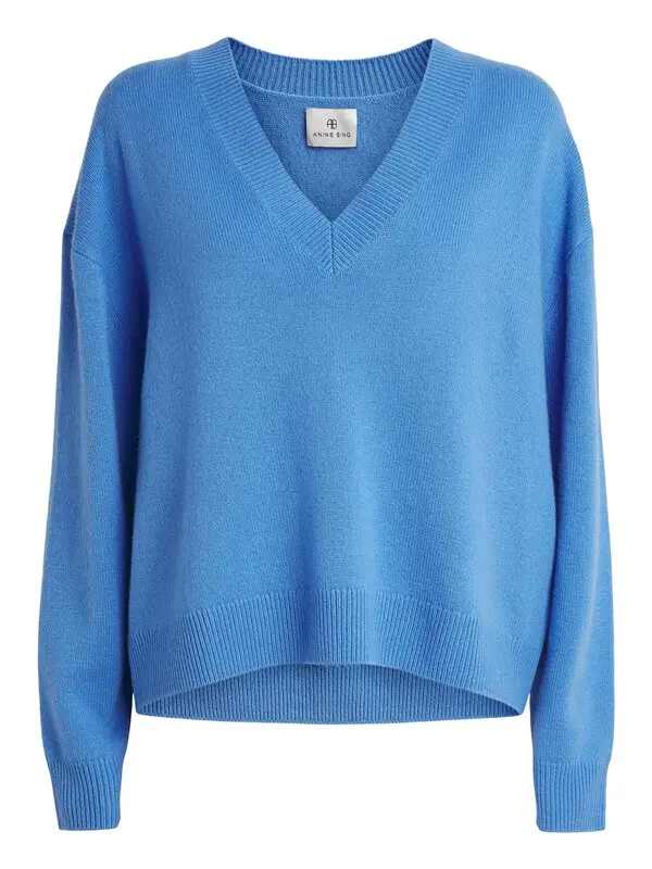 ANINE BING Cashmere Oversized V-neck Sweater - Blue