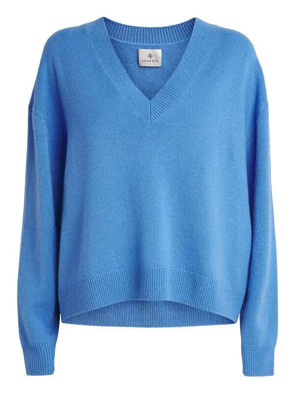 ANINE BING Cashmere Oversized V-neck Sweater - Blue