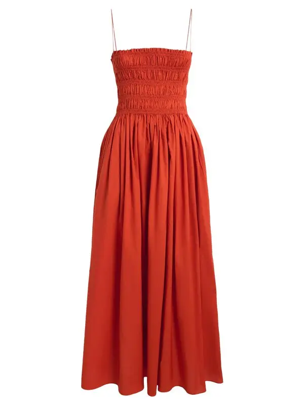 Matteau Shirred Organic Cotton Maxi Dress - Red